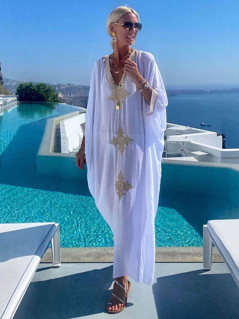 Felda - Elegant retro beach dress with V-neckline – DESTINY